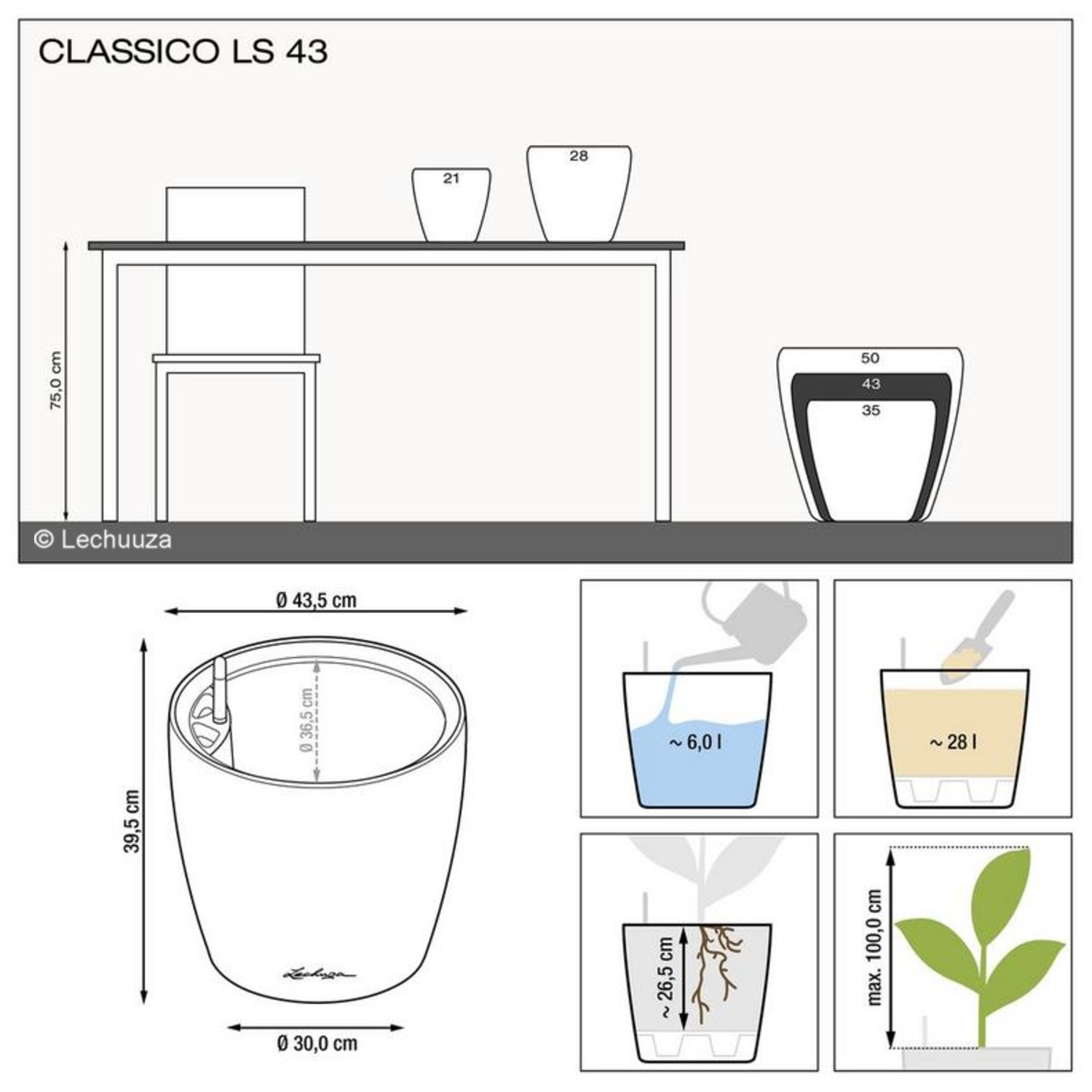 Lechuza Pflanztopf Classico LS 43 anthrazit metallic 16083 hier | im ...
